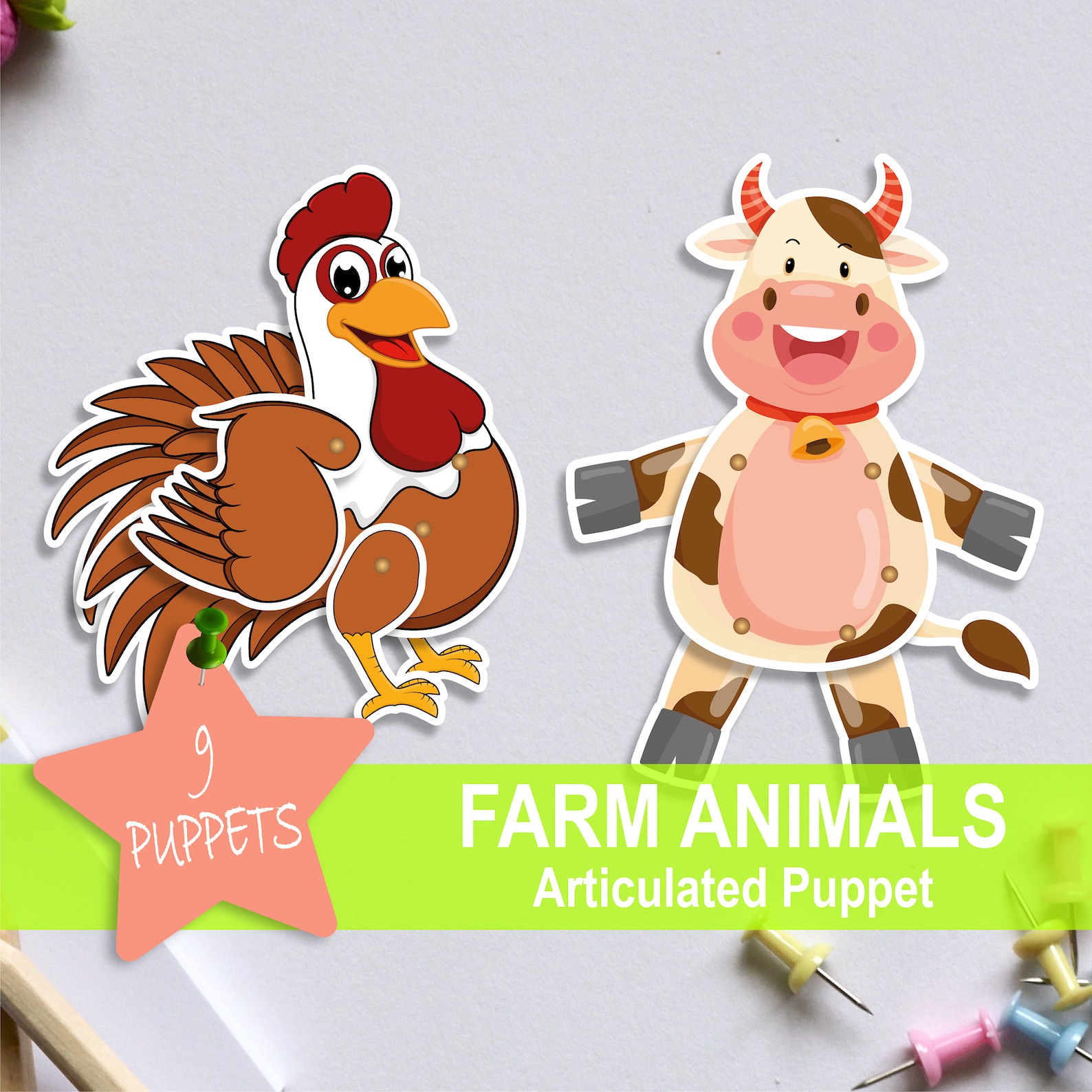 FARM ANIMAL Articulated Puppets Printable Paper Doll Toddler Busy Book ...