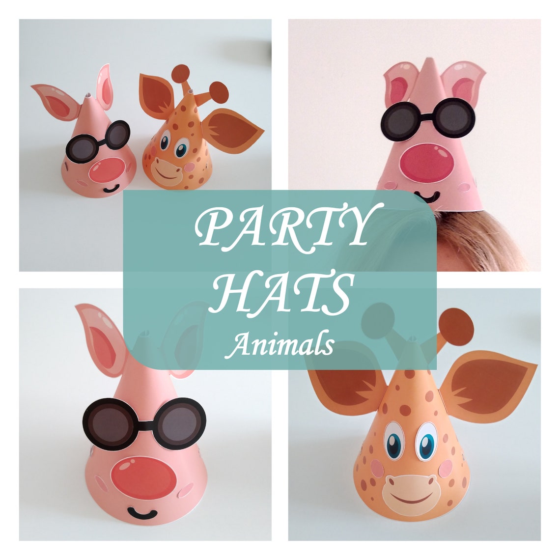Printable Animal Paper Party Hat for Birthday Instant Download, Animal ...
