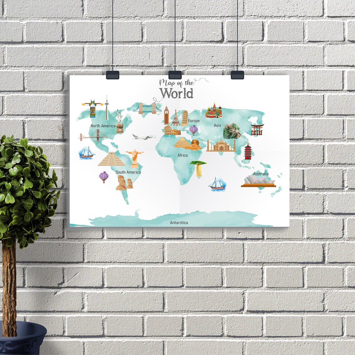 Landmarks Map of the World Poster, Downloadable Print Watercolor ...