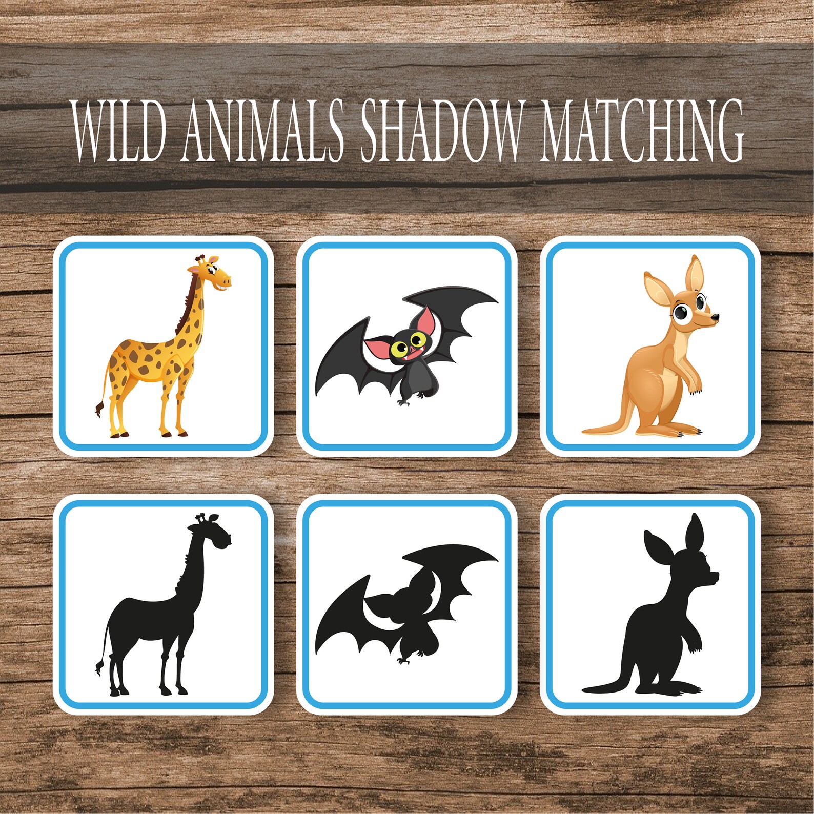 Wild Animals Shadow Matching Game Cards, Montessori Toddler Matching ...