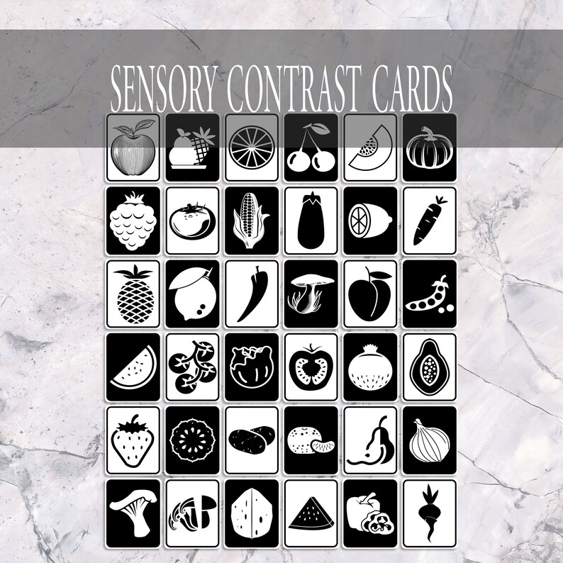 Vegetable and Fruit High Contrast Baby Cards, Baby Contrast Card for ...