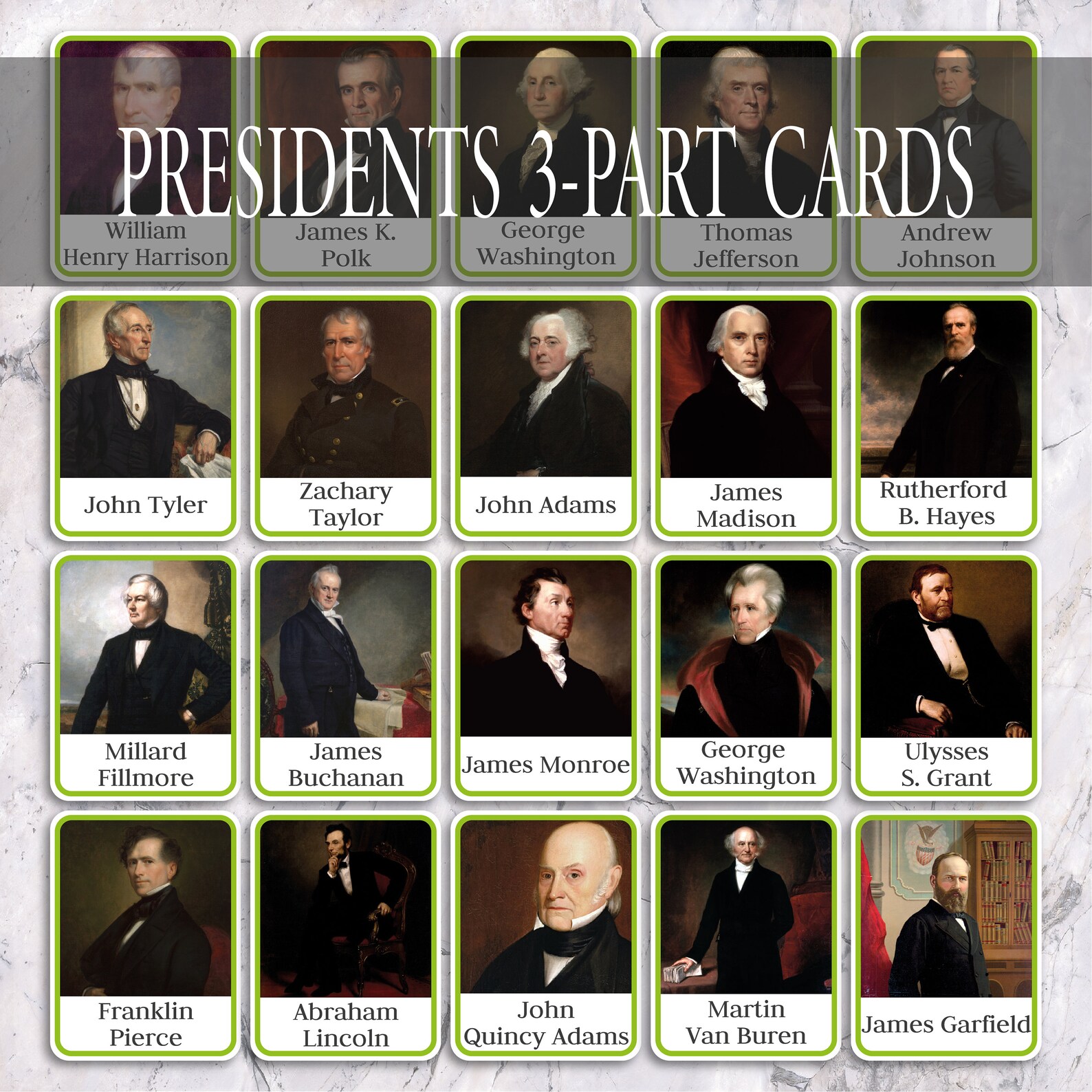 UNITED STATES PRESIDENTS, American Presidents Flash Cards, Presidents ...
