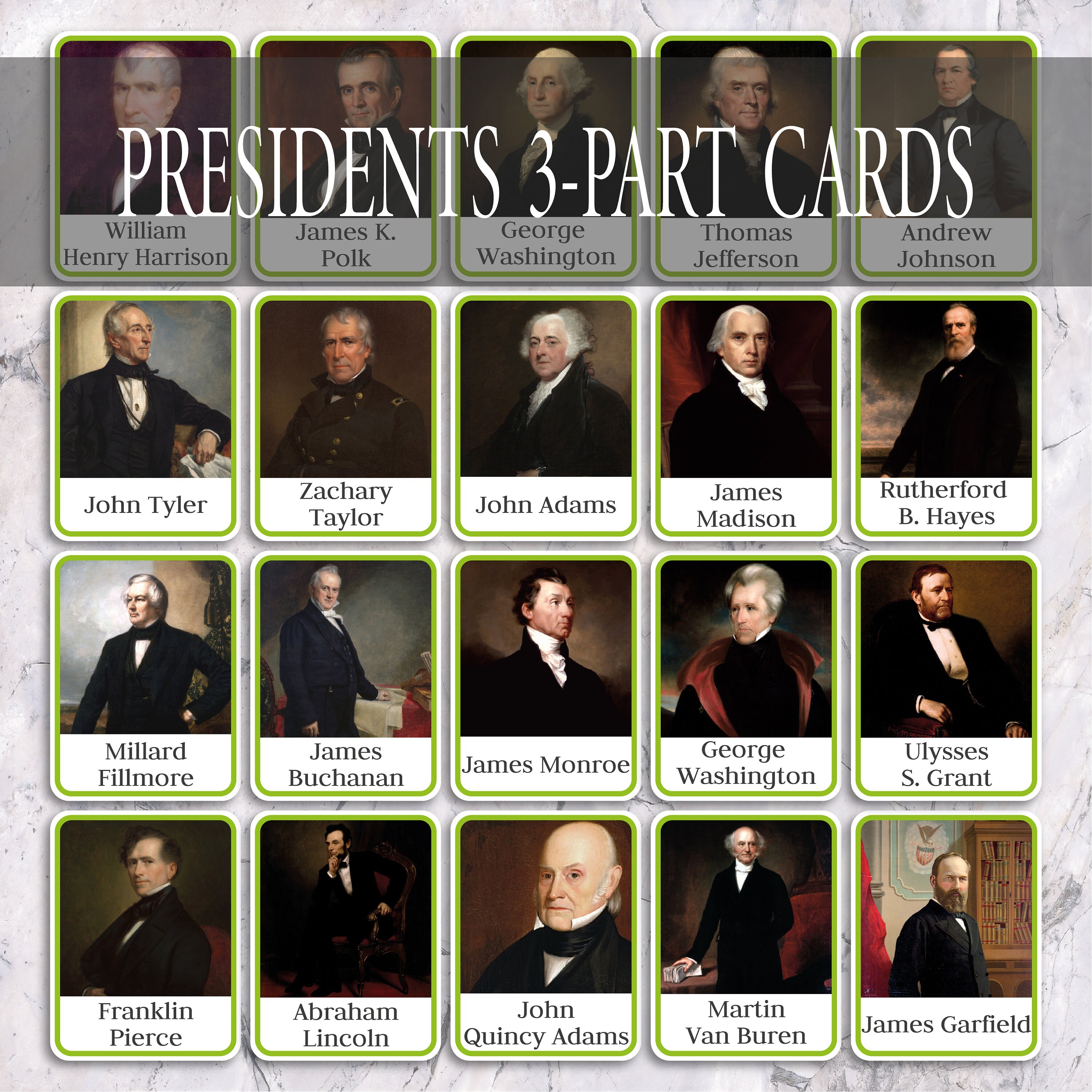 UNITED STATES PRESIDENTS, American Presidents Flash Cards, Presidents ...