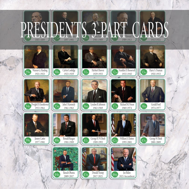 UNITED STATES PRESIDENTS, American Presidents Flash Cards, Presidents ...