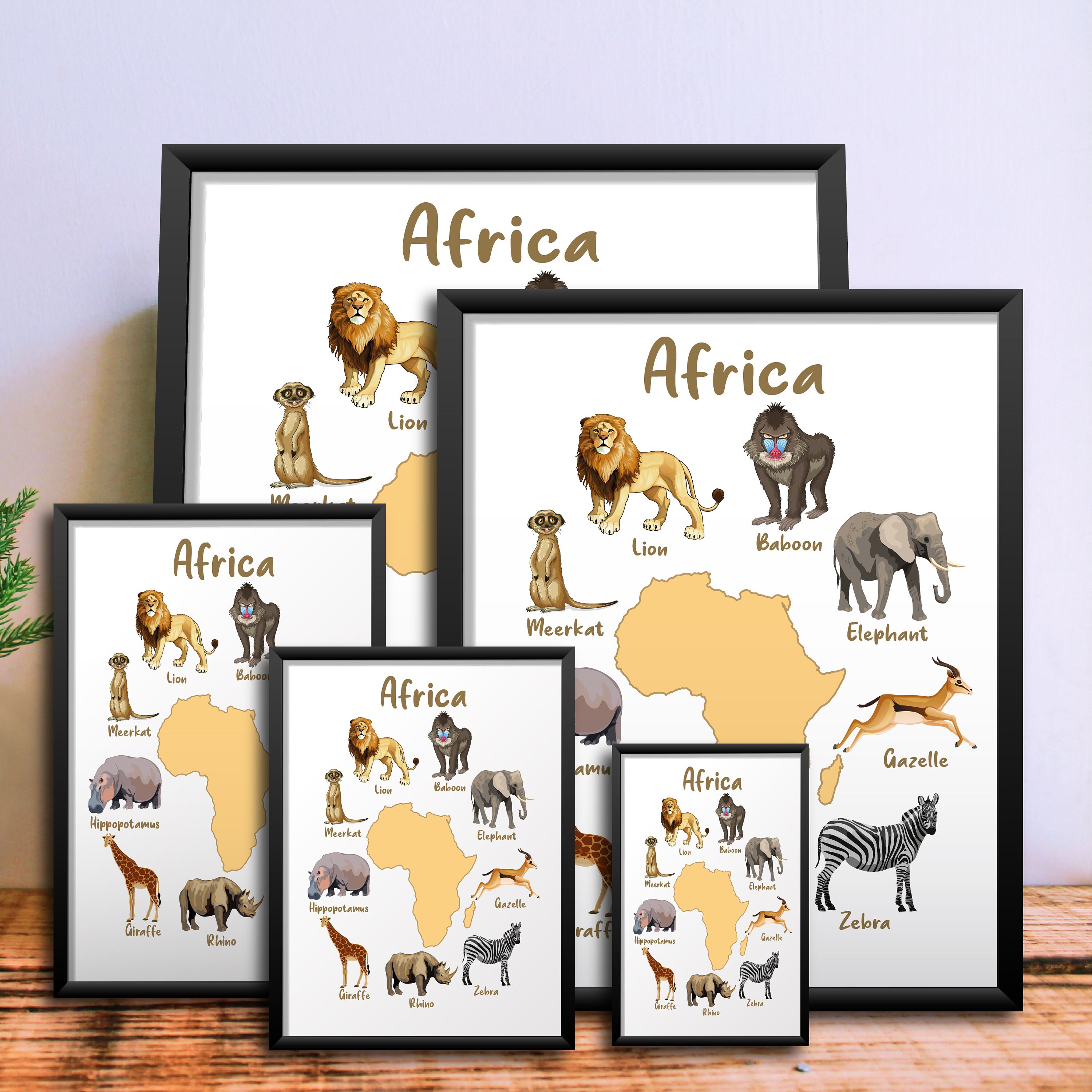 African Animals Educational Continents Printable Wall Art - Etsy