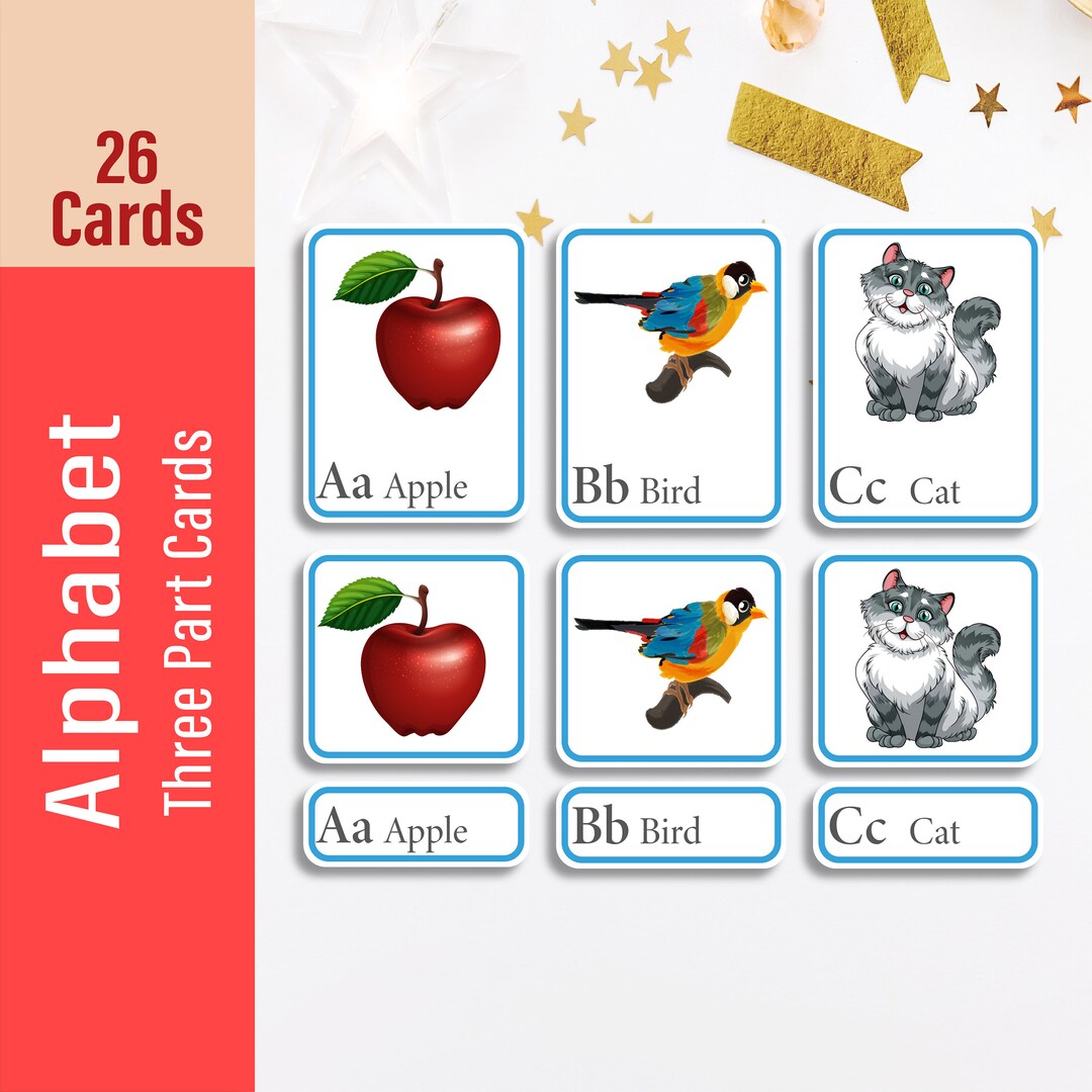 ALPHABET Printable Flashcards , Montessori Three Part ABC Flashard for ...