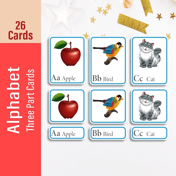 ALPHABET Printable Flashcards Montessori Three Part ABC | Etsy
