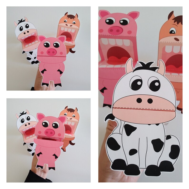 Farm Animal Paper Printable Hand Puppets, Instant Download, Coloring ...