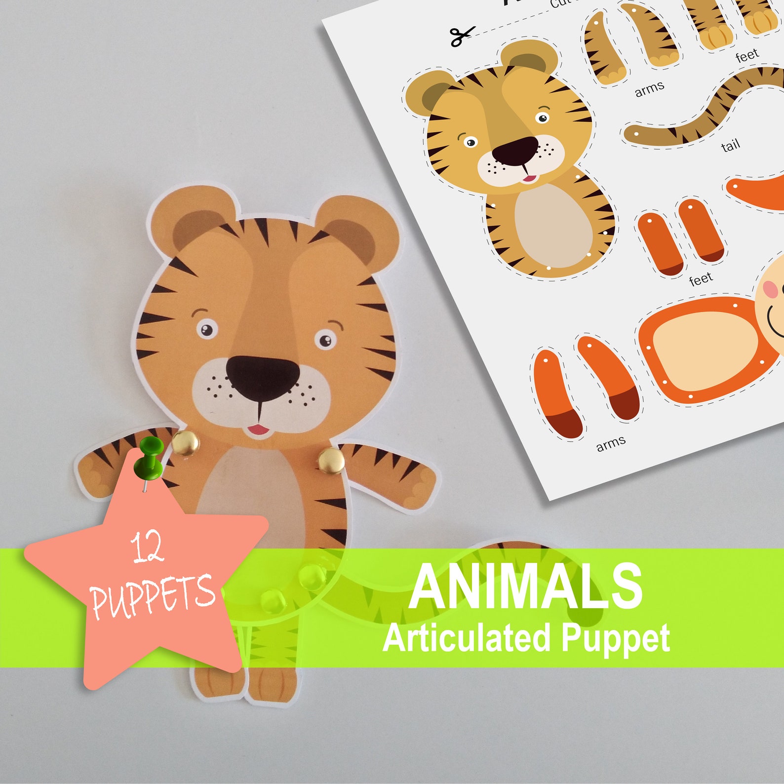 ANIMAL Articulated Puppets Printable Paper Doll Toddler Busy Book ...