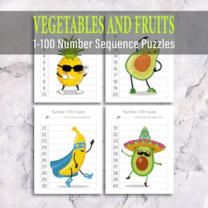FRUIT - VEGETABLE Sequence Puzzle Printable Number Counting Toddler ...