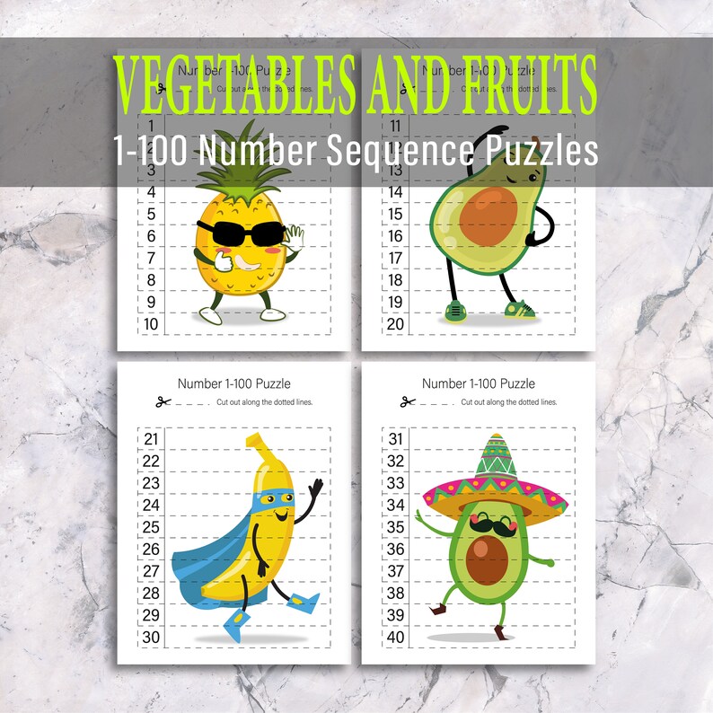 FRUIT VEGETABLE Sequence Puzzle Printable Number Counting Toddler Busy ...
