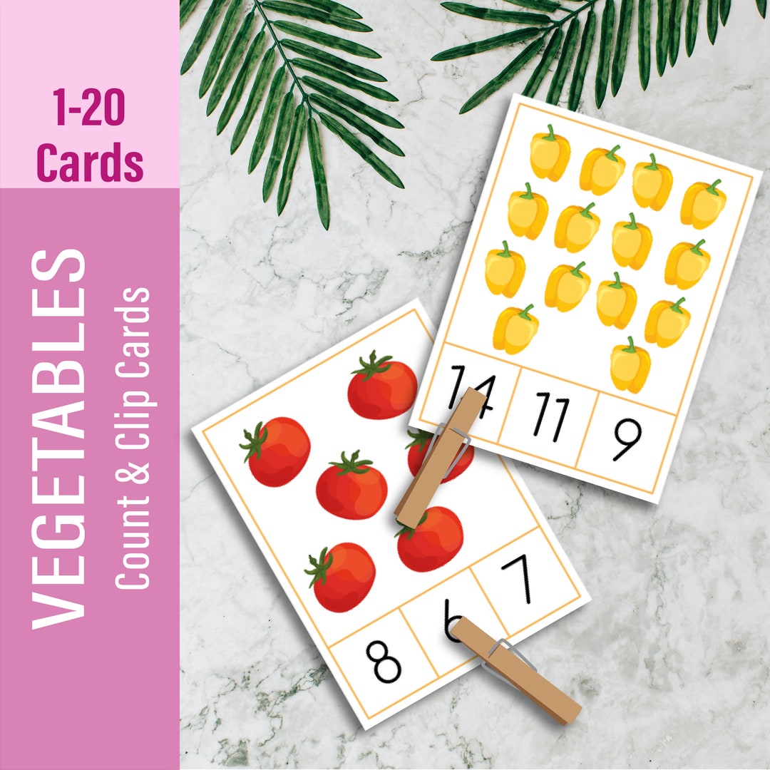 VEGETABLES 1-20 Count and Clip Cards Printable Number Toddler Busy Book ...