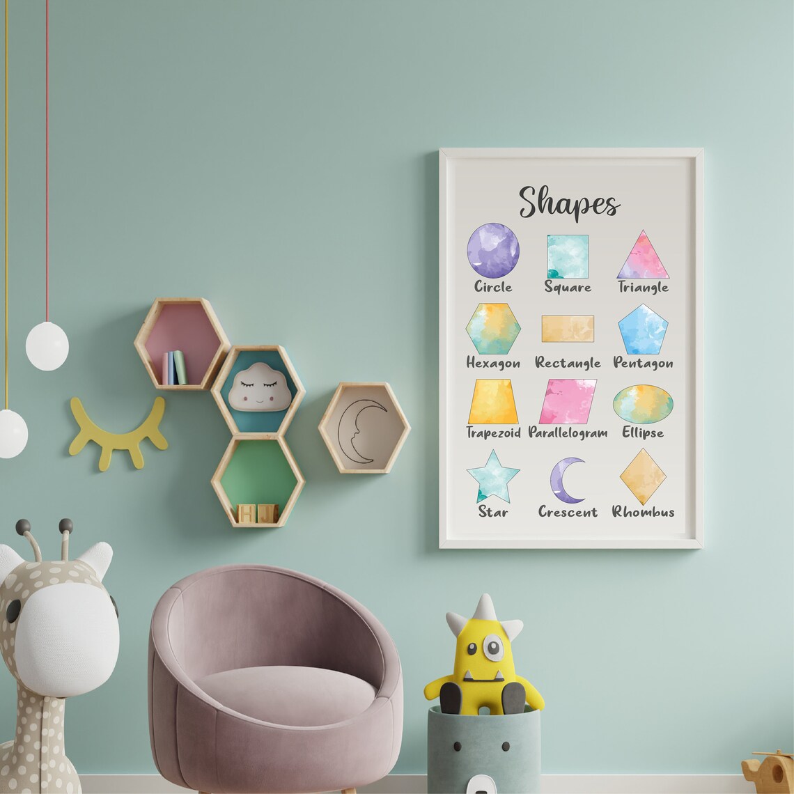 Shapes Educational Poster Rainbow Classroom Decor Montessori | Etsy