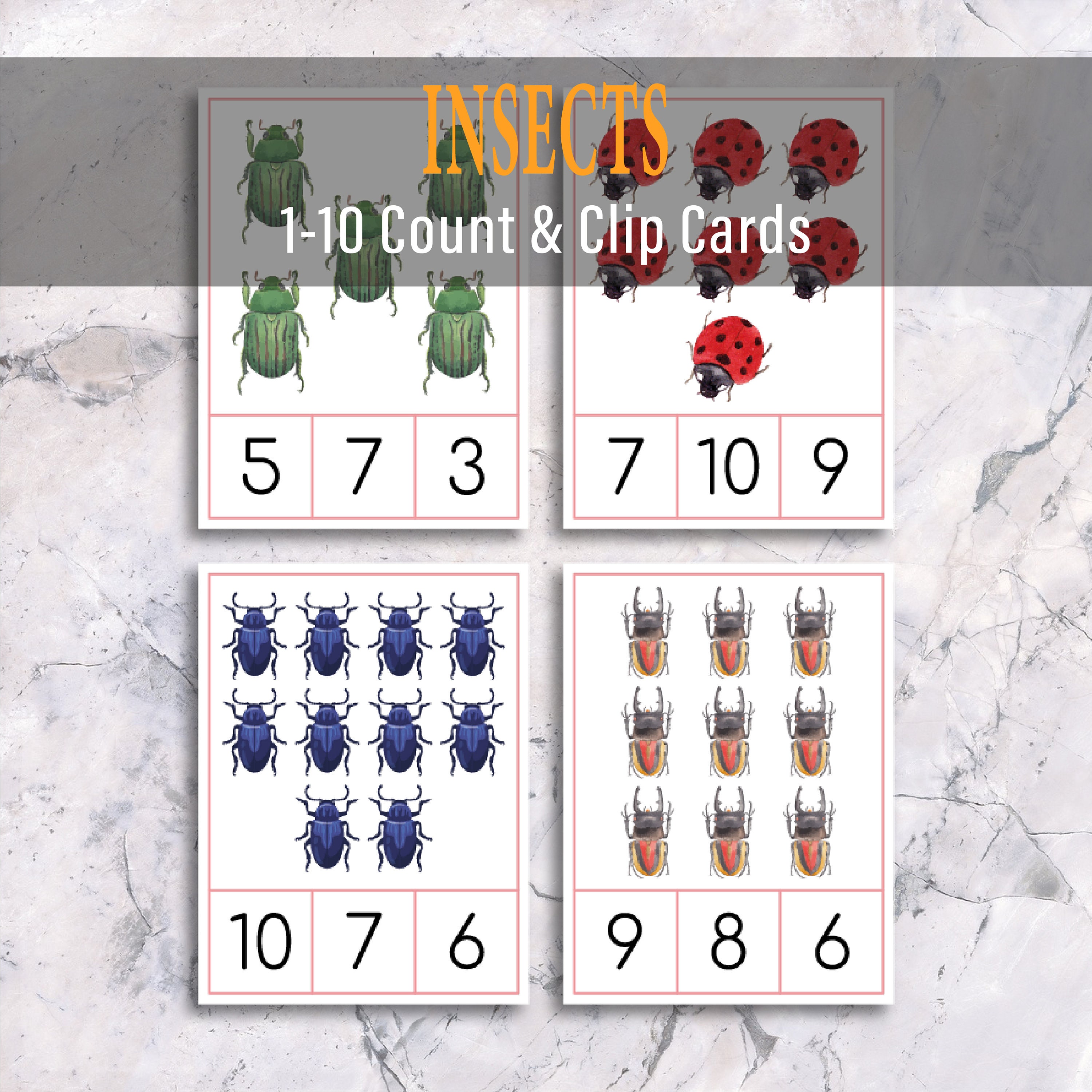 INSECTS 1-10 Count and Clip Cards Watercolor BUGS Printable Number ...