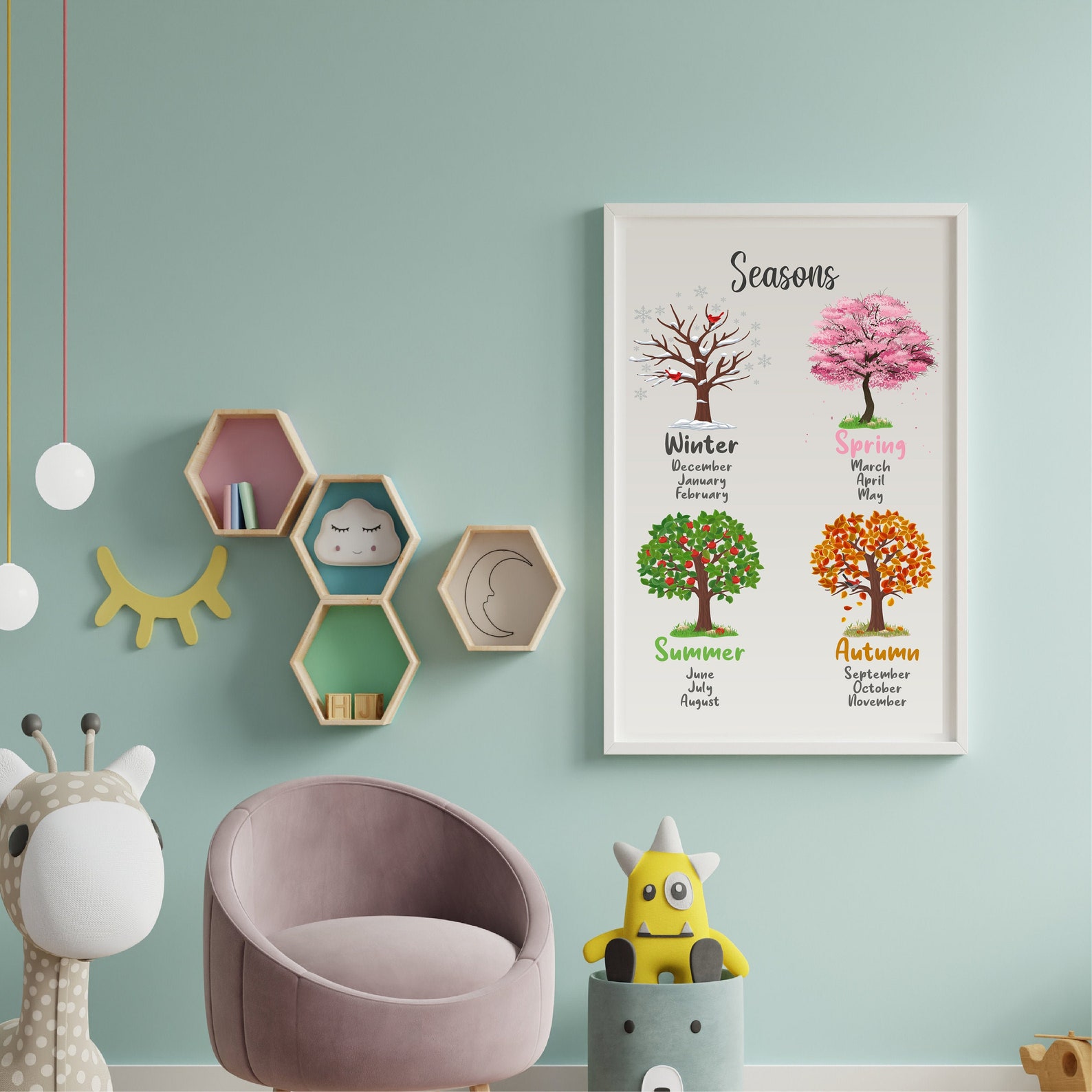 Four Seasons Poster, Educational Print, Printable Wall Art, Montessori ...