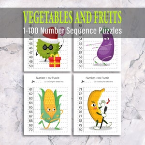 FRUIT - VEGETABLE Sequence Puzzle Printable Number Counting Toddler ...