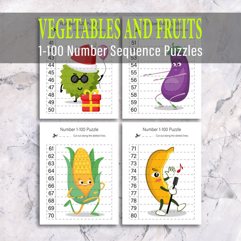 FRUIT VEGETABLE Sequence Puzzle Printable Number Counting Toddler Busy ...