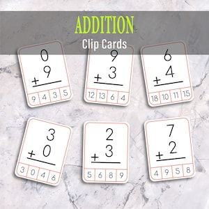 ADDITION (100 Cards) Clip Cards, Math Flash Cards, Printable Toddler ...
