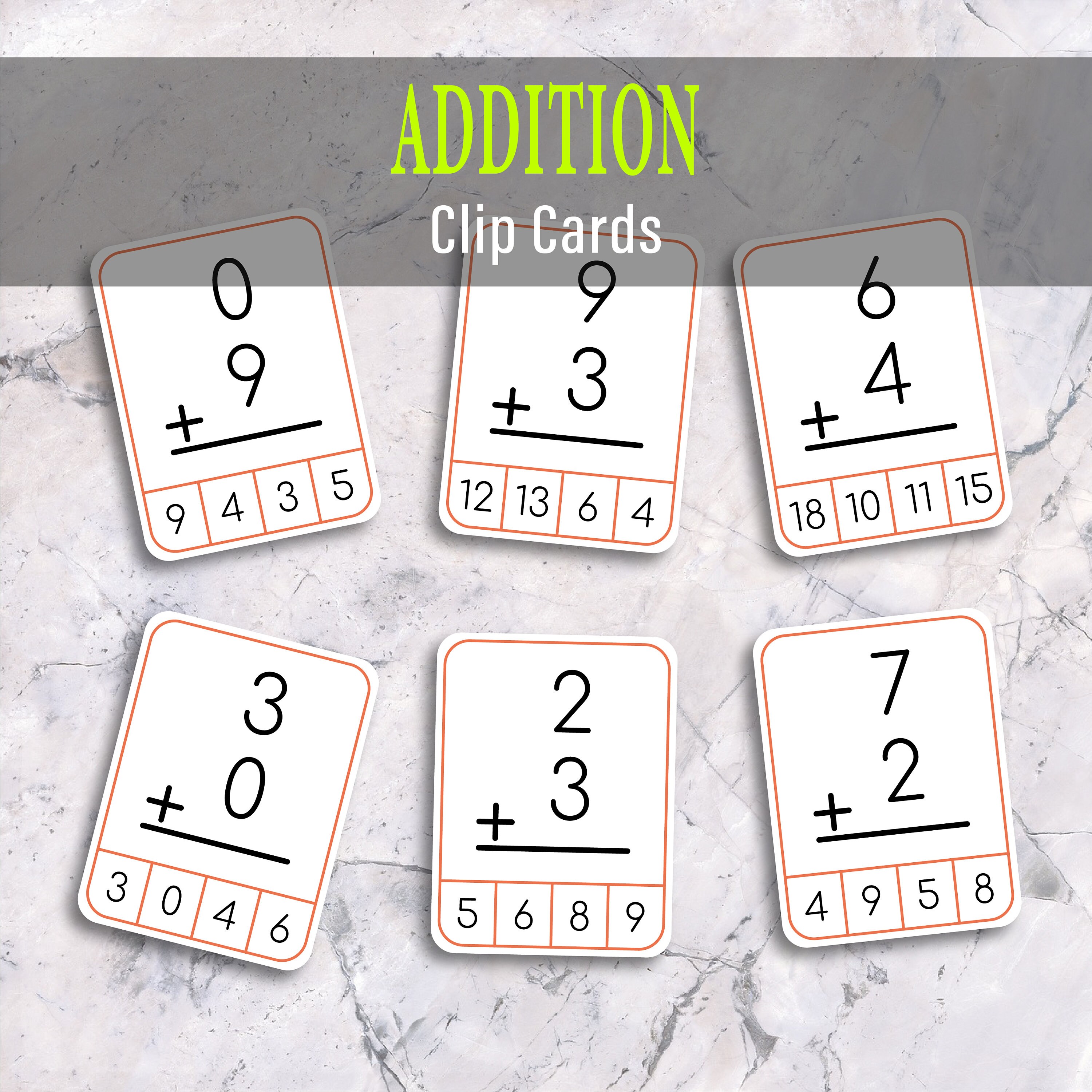 ADDITION 100 Cards Clip Cards, Math Flash Cards, Printable Toddler Busy ...