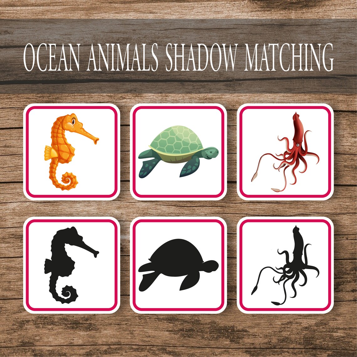Ocean Animals Shadow Matching Game Cards Montessori Toddler - Etsy