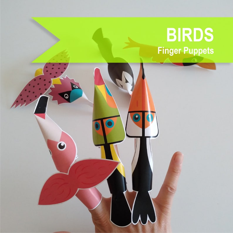 BIRD Finger Puppet Set, Animals Paper Printable Crafts, Birthday Party ...