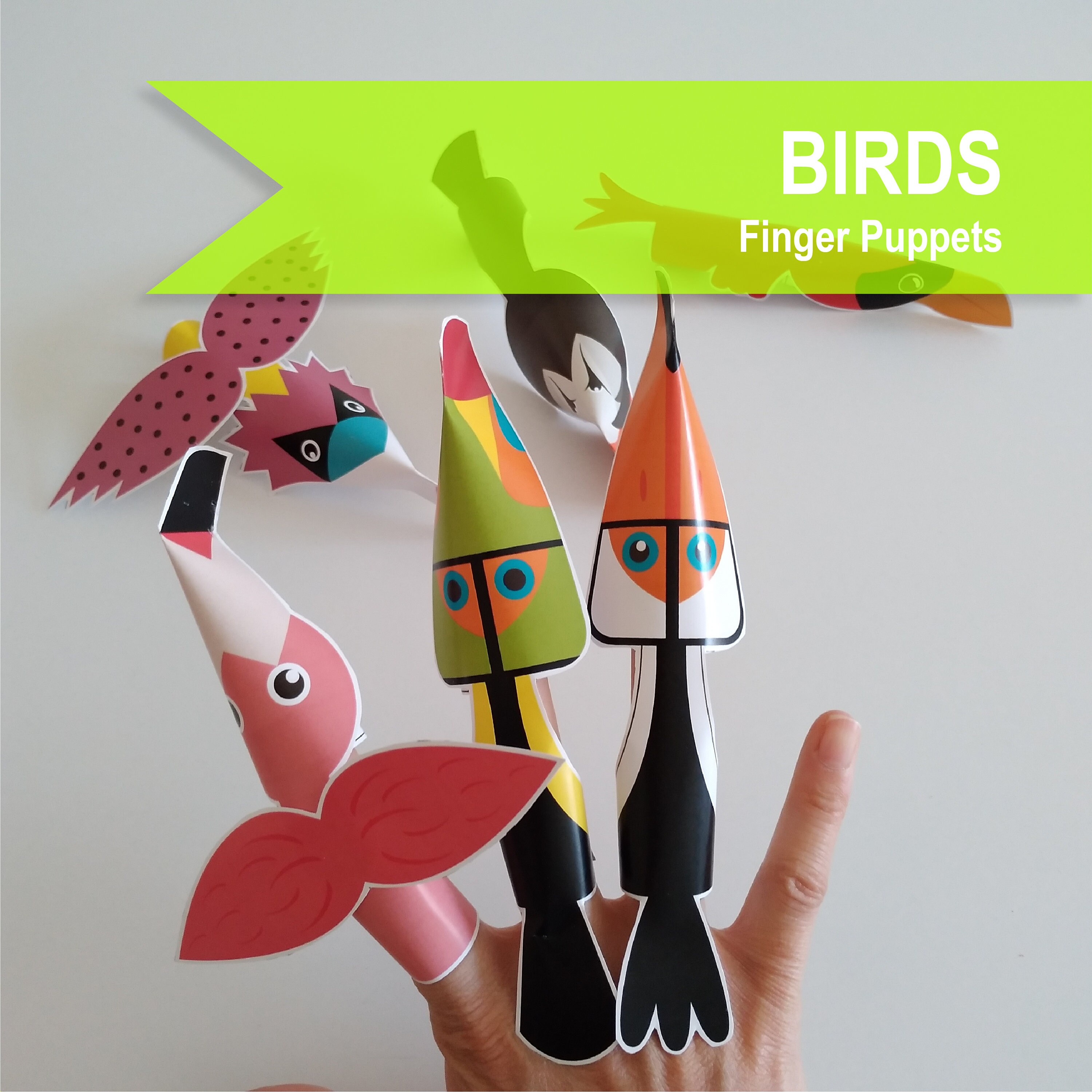 BIRD Finger Puppet Set, Animals Paper Printable Crafts, Birthday Party ...