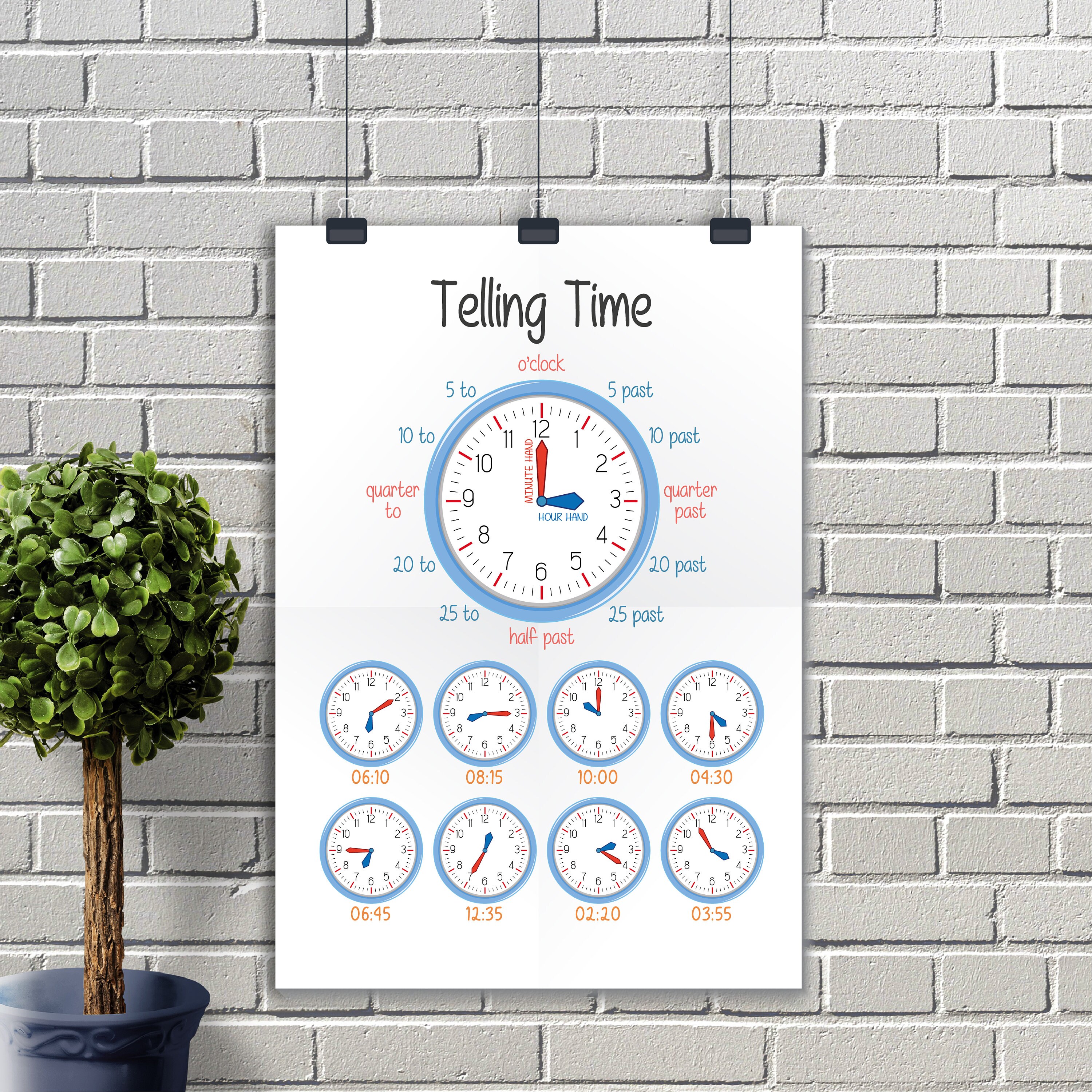 Telling Time Poster, Printable Clock, Kids Learning Game, Homeschool ...