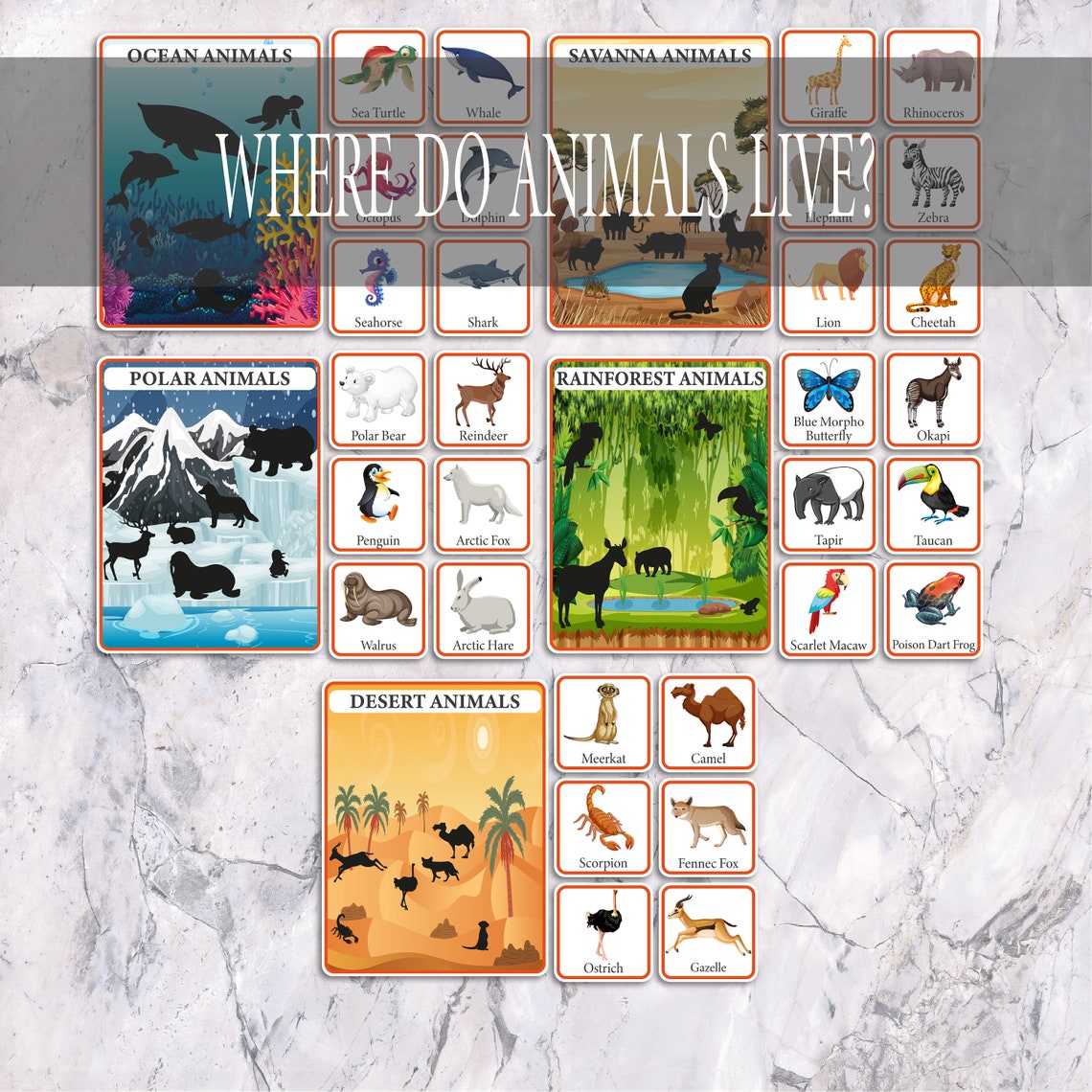 Where Do Animals Live Matching Game Cards, Montessori Toddler Matching ...