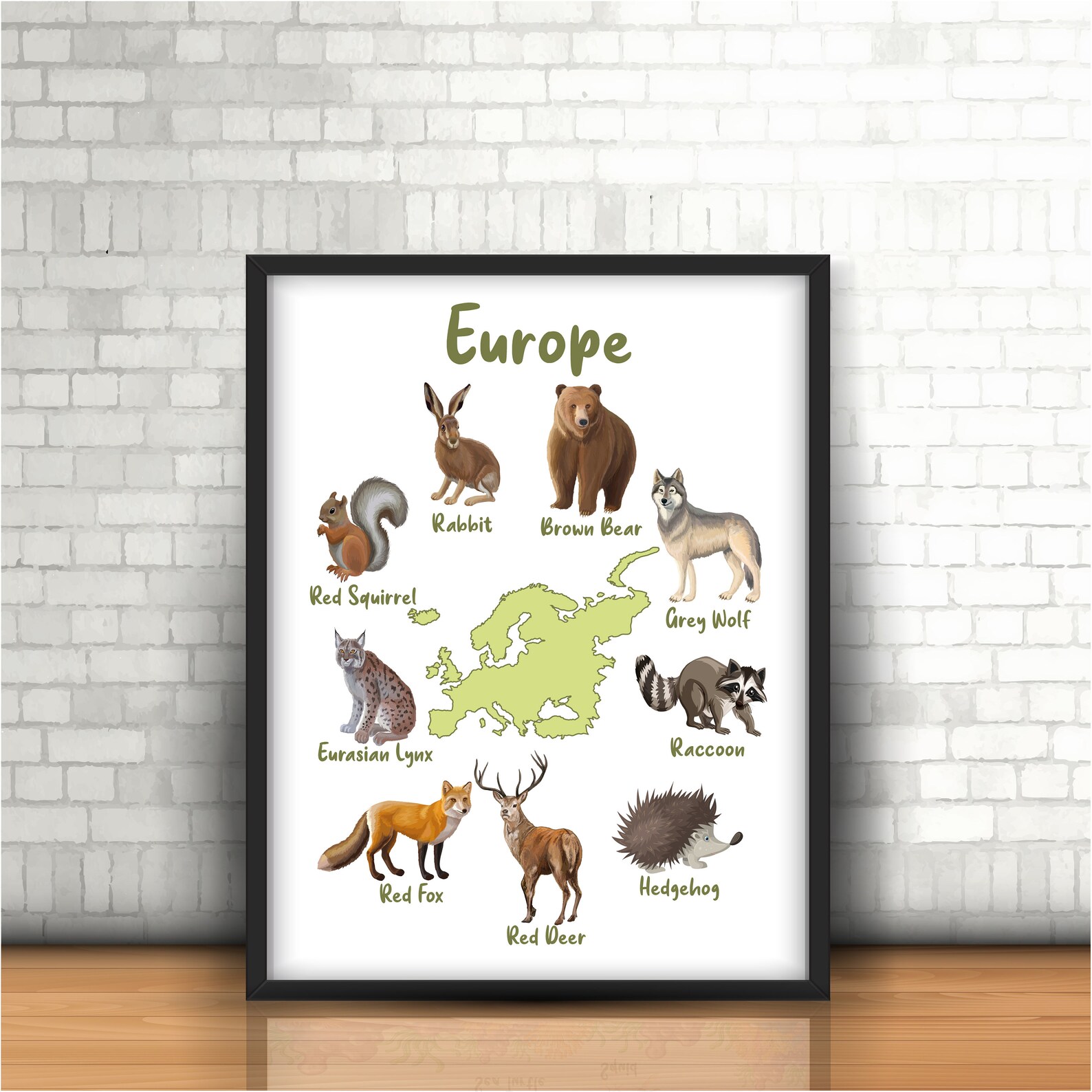 Europe Animal Printable Poster, Continents World Map, Homeschool, Art ...