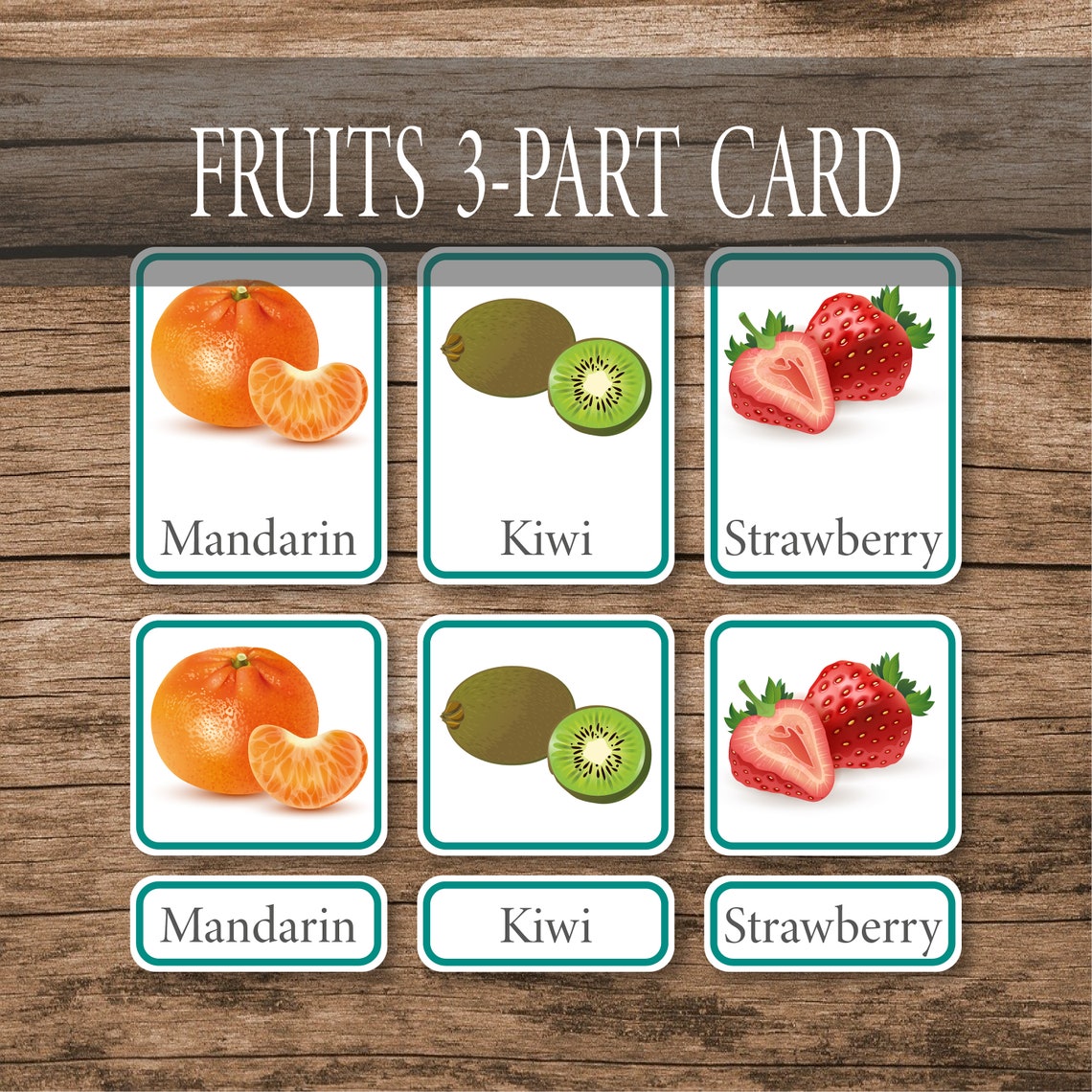 FRUITS Three Part Flash Cards, Montessori Preschool Toddler Flashcard ...
