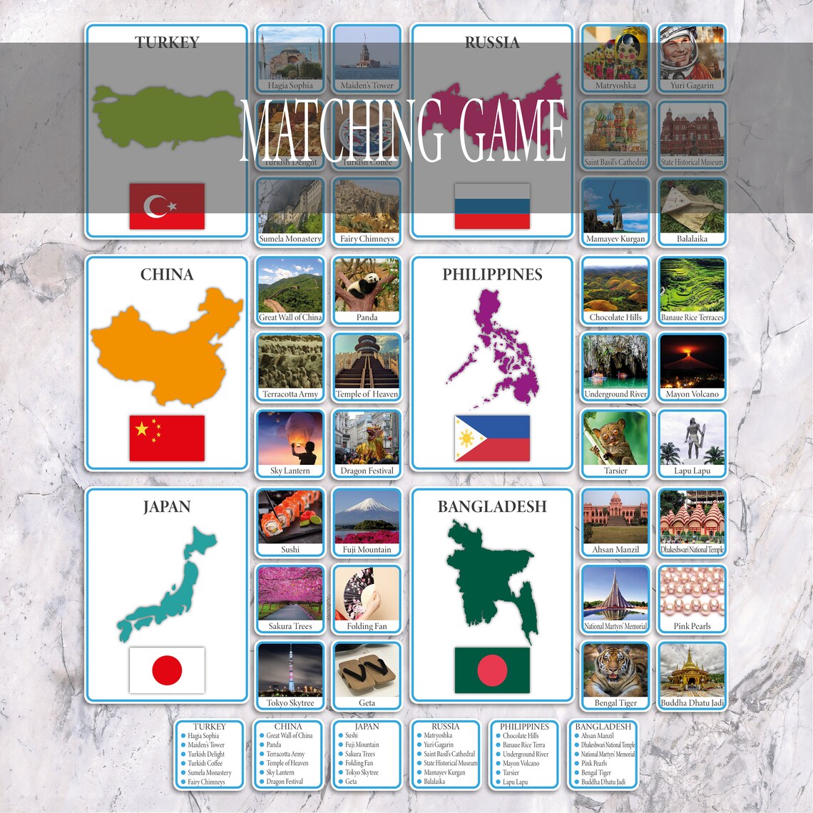 Asian Countries Matching Game Cards Montessori Toddler - Etsy