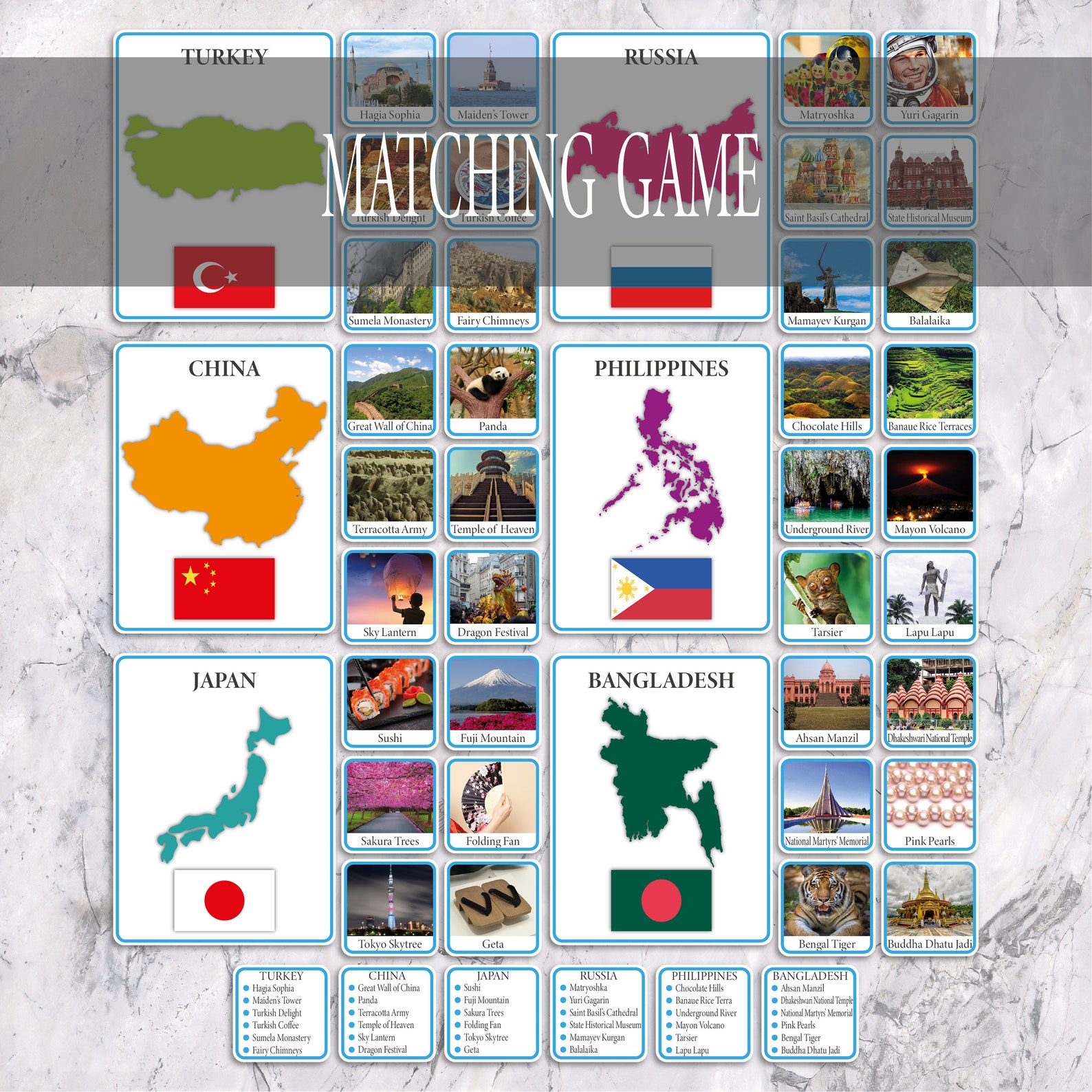Asian Countries Matching Game Cards: Montessori Learning (PDF) - Etsy