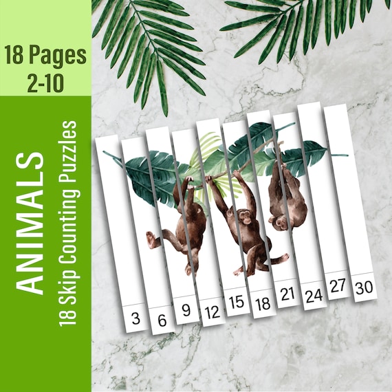 ANIMALS 2-10 Skip Counting Sequence Number Puzzle Printable | Etsy
