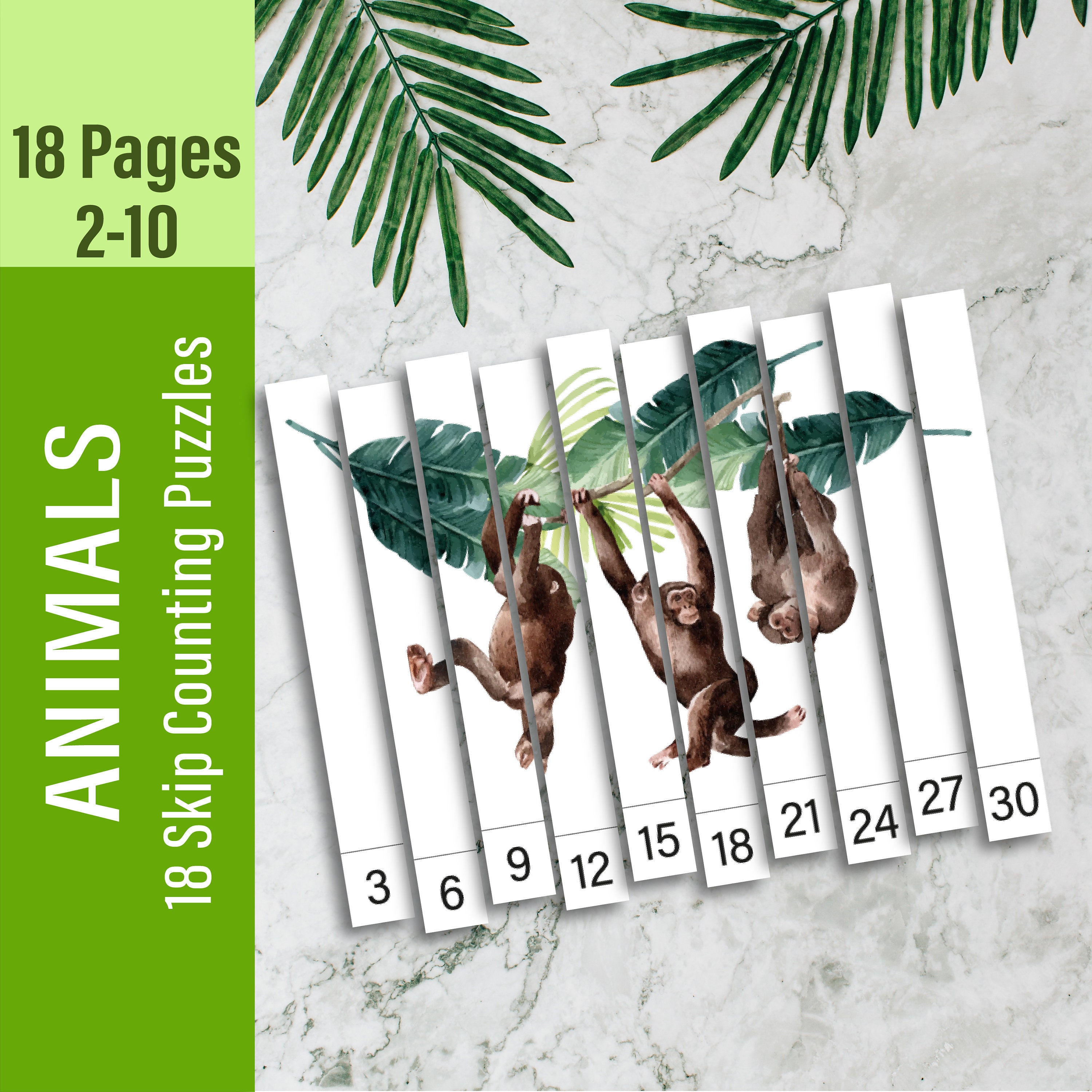 ANIMALS 2-10 Skip Counting Sequence Number Puzzle Printable | Etsy