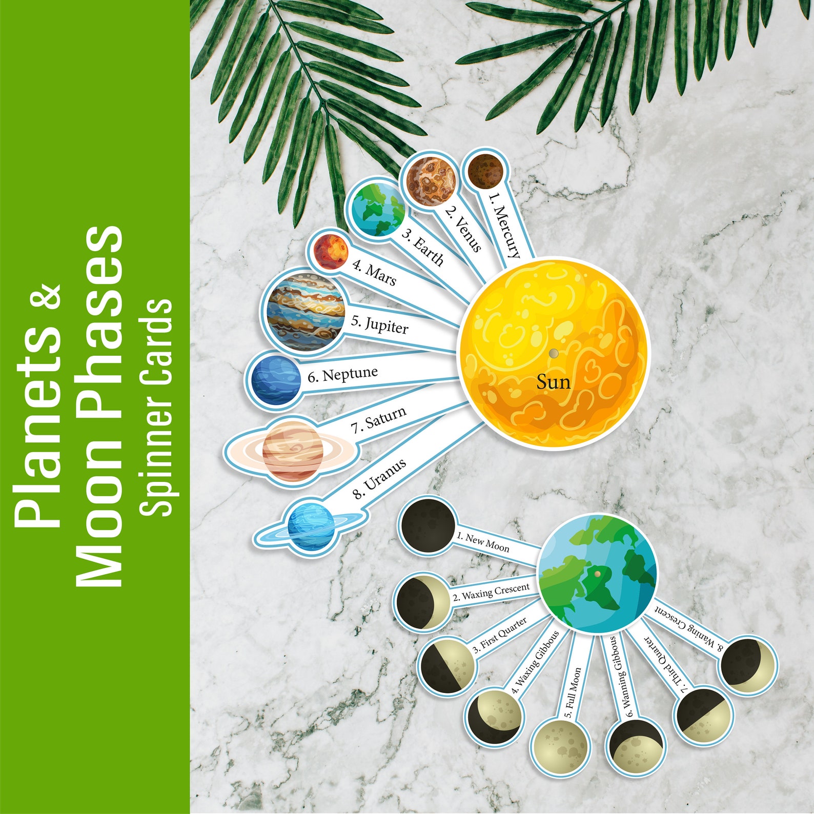 Planets and Moon Phases Spinner Cards: Montessori Learning (PDF) - Etsy
