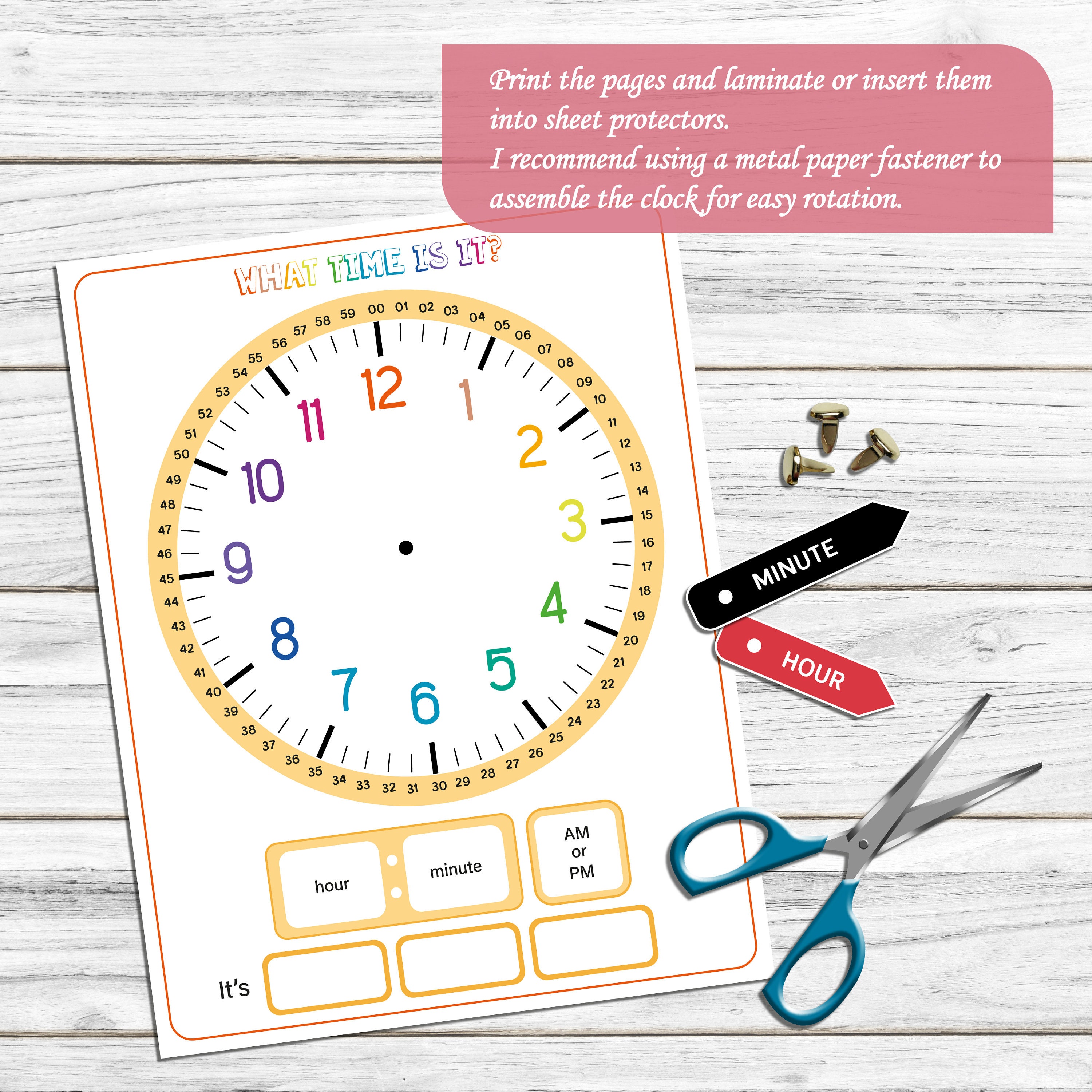Printable Clock: Learning to Tell Time, Montessori Activity (PDF) - Etsy