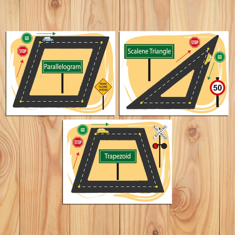 2D Shapes Printable Tracing Road Practice Fun Car Activity - Etsy