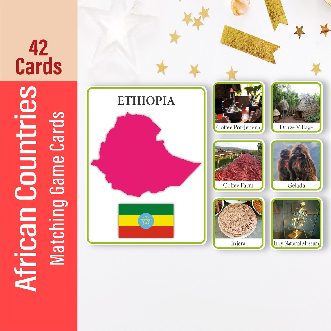 African Countries Matching Game Cards , Montessori Toddler Matching ...
