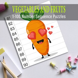 FRUIT - VEGETABLE Sequence Puzzle Printable Number Counting Toddler ...
