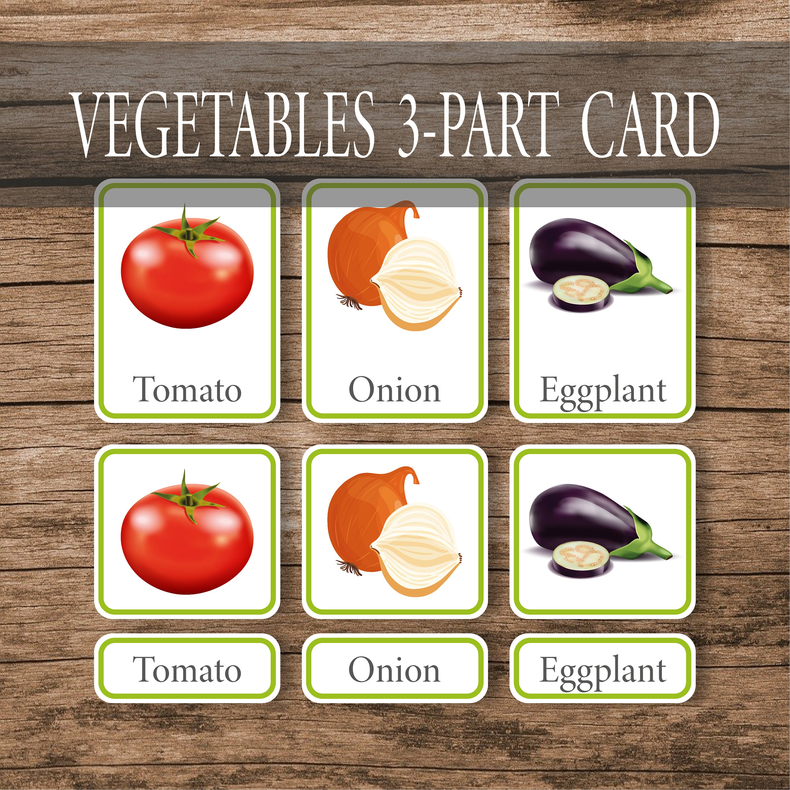 VEGETABLES Three Part Flash Cards Montessori Resources - Etsy