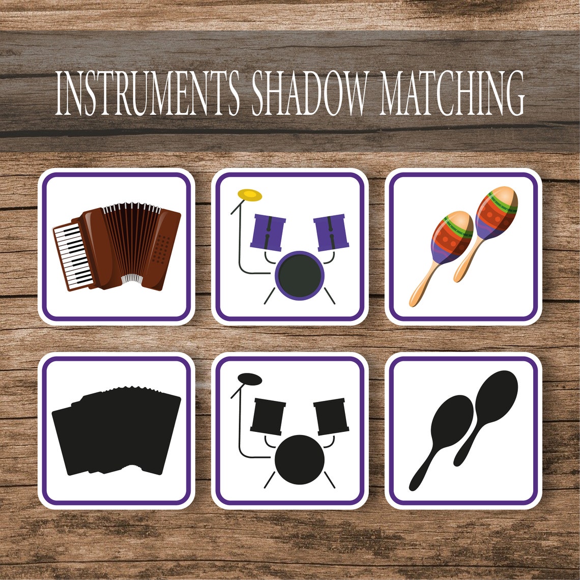 Musical Instruments Shadow Matching Card, Montessori Cards, Memory Game ...