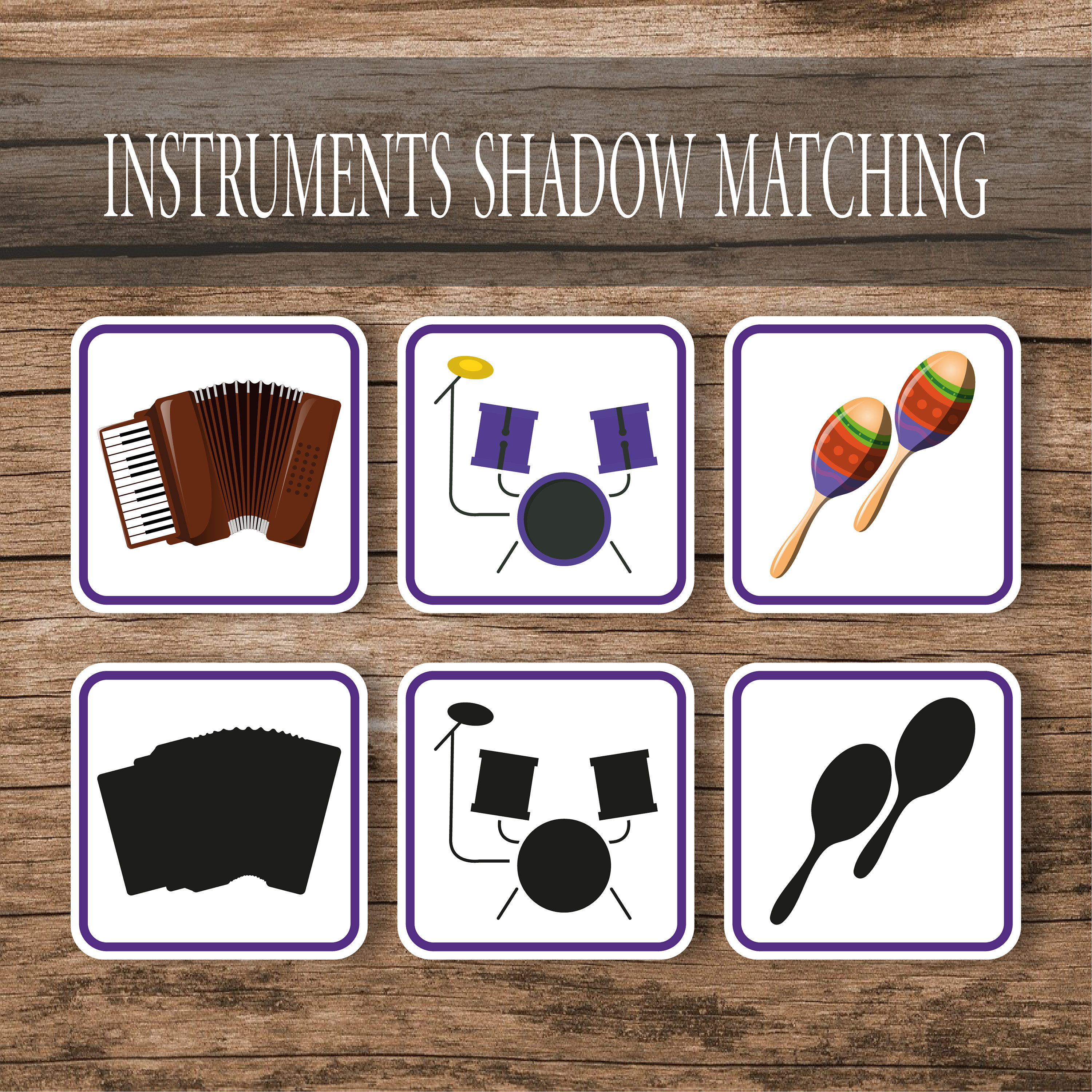 Musical Instruments Shadow Matching Card, Montessori Cards, Memory Game ...