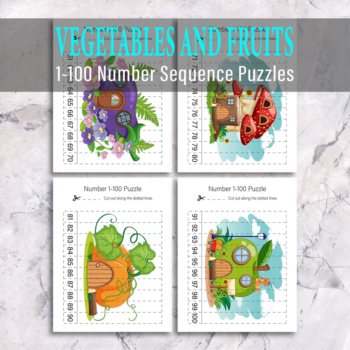 FRUIT VEGETABLE House Sequence Puzzle Printable Number Counting Toddler ...