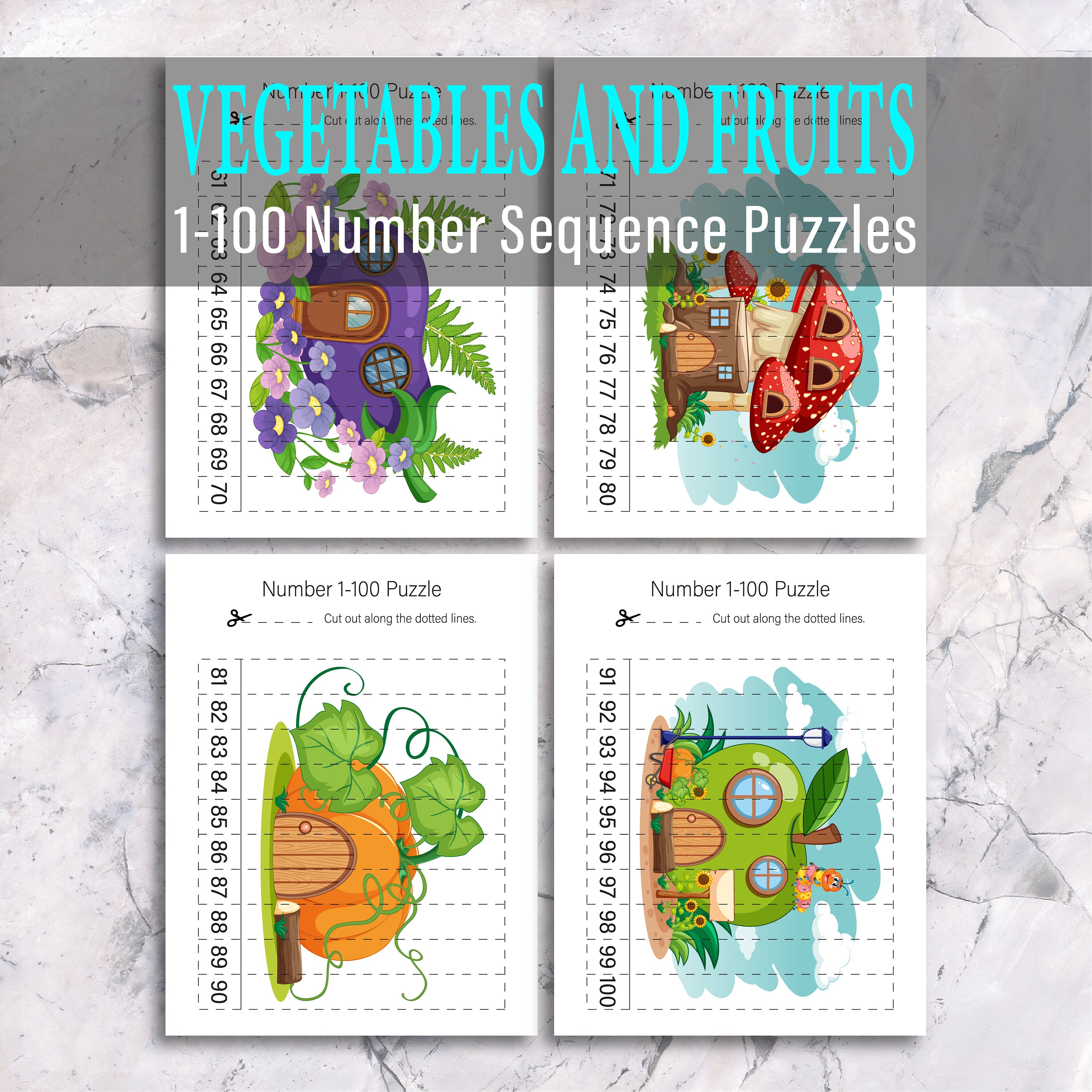 FRUIT VEGETABLE House Sequence Puzzle Printable Number Counting Toddler ...