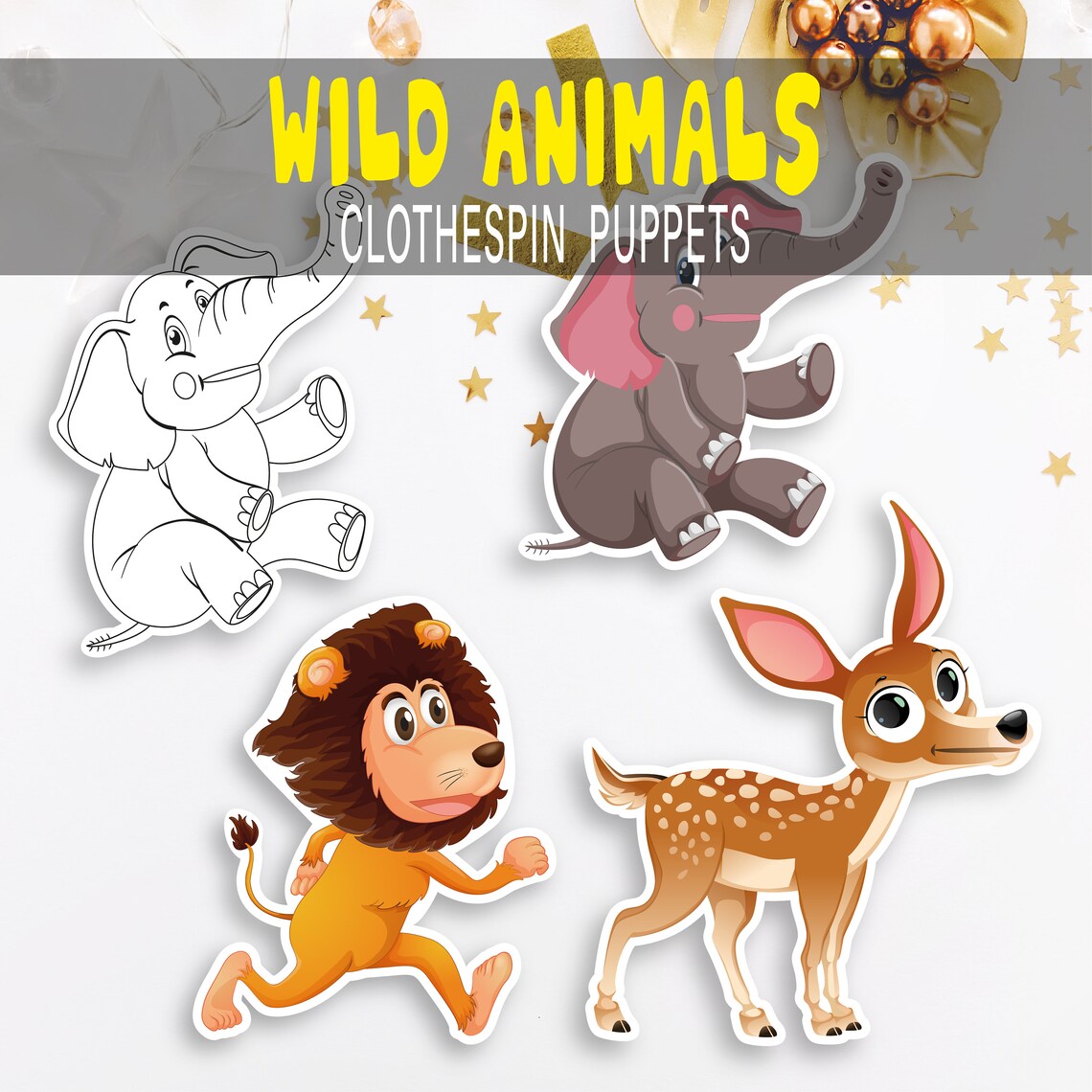 Wild Animals Clothespin Puppet Printable Toddler Busy Book, Montessori ...