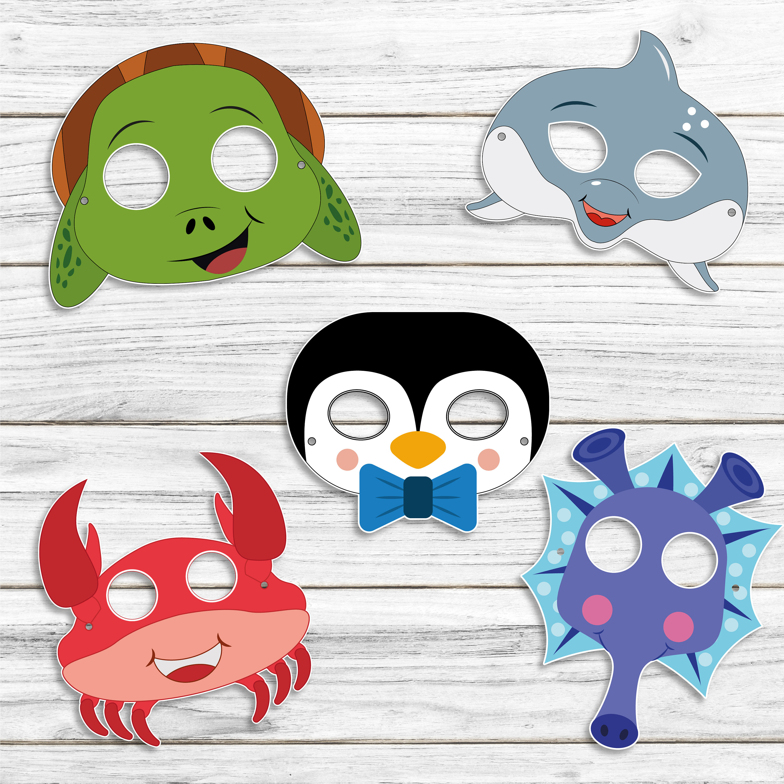 SEA Animal Masks, Ocean Animal Printable Paper Mask, Kid Party Mask ...