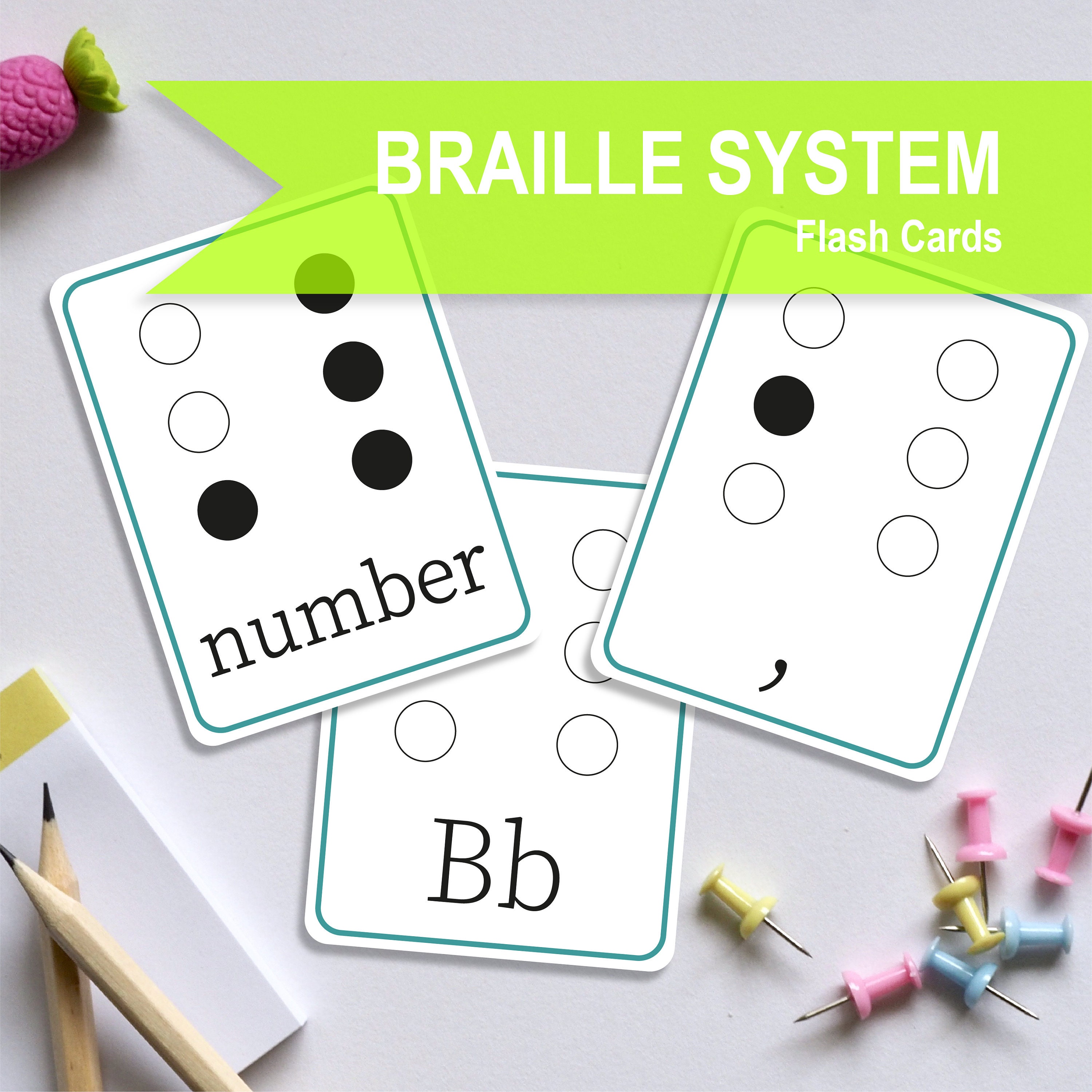 BRAILLE ALPHABET SYSTEM Printable Flash Cards, Montessori Cards, Flash ...