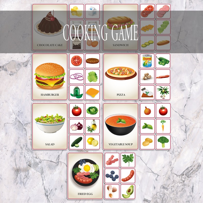 Cooking Matching Memory Game Cards for Kids, Baking Printable, Quiet ...