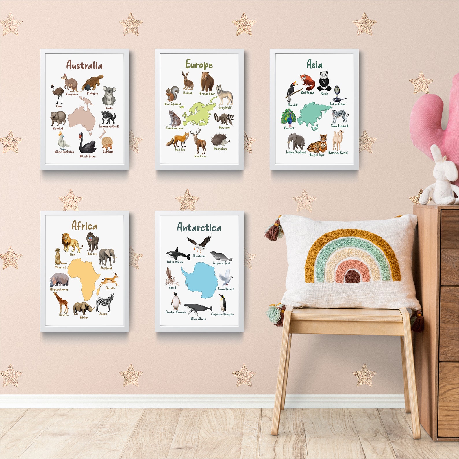 Set of Animal Educational Posters Continents Poster 7 - Etsy