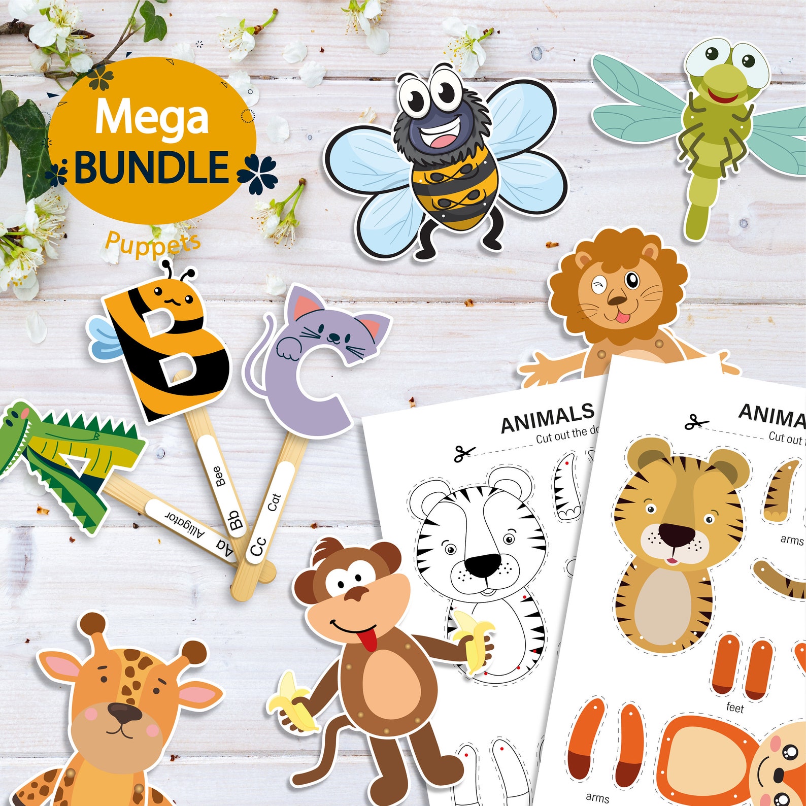 Puppet Set, Printable Paper Doll for Kids, Activity Bundle, Articulated ...